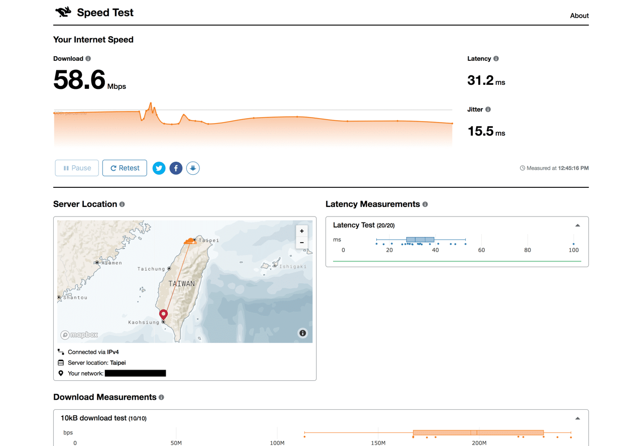 Cloudflare Speed 免費網路測速服務，可測網路速度、延遲和抖動情形