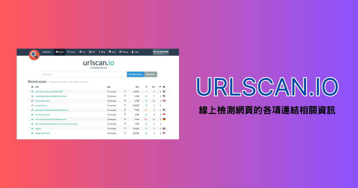 Urlscan.io：免費網站掃描工具，線上檢測網頁的各項連結相關資訊 – 免費資源網路社群