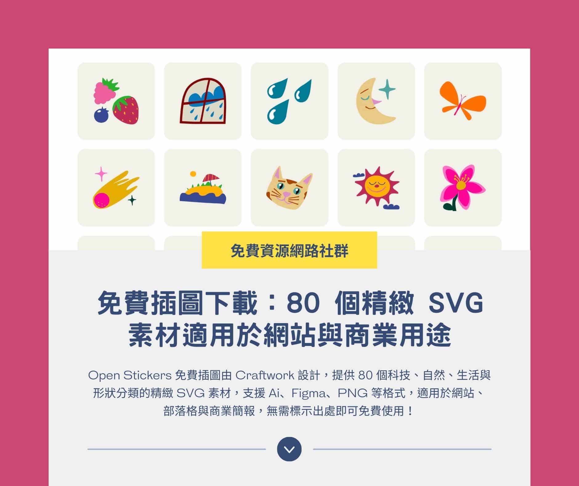 Open Stickers 免費插圖下載：80 個精緻 SVG 素材適用於網站與商業用途 – 免費資源網路社群